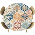 Abstract Retro Ethnic Flower Texture Round Fitted Tablecloth with ...