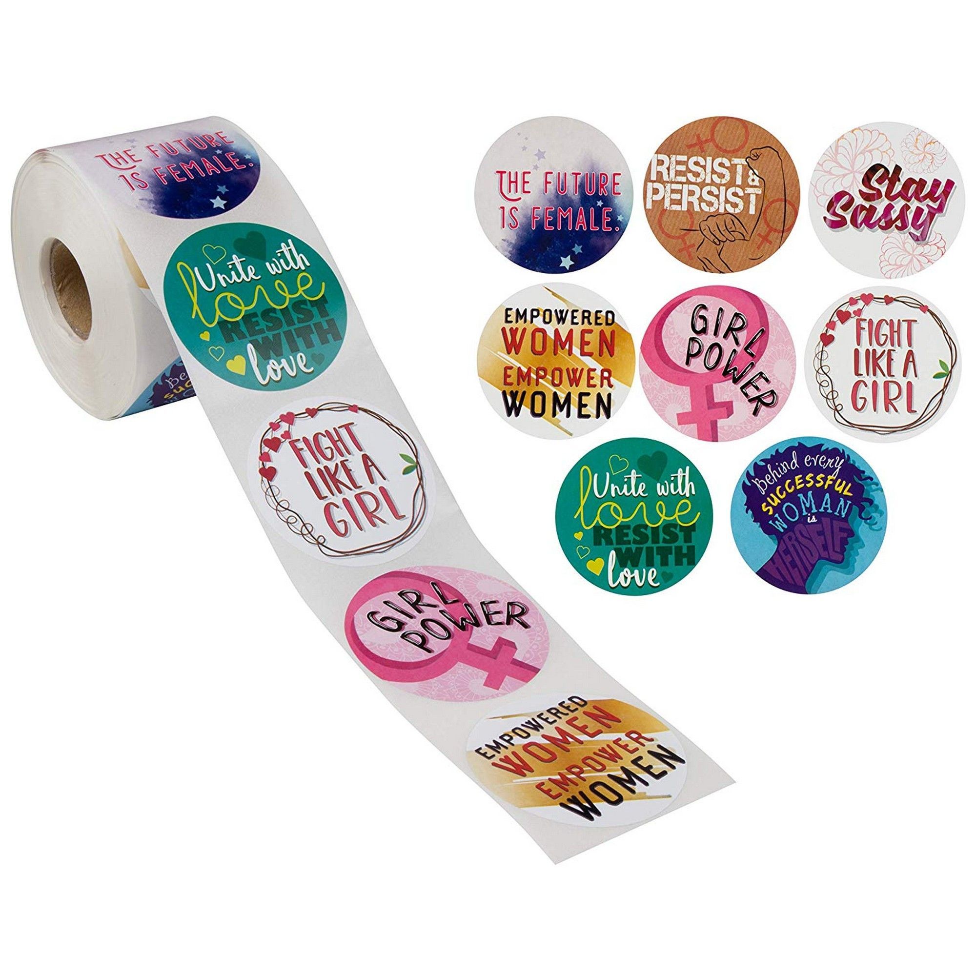 500 Piece Round Feminist Encouragement Stickers Feminism Girl Power 500 Piece Round Feminist Encouragement Stickers Feminism Girl Power
