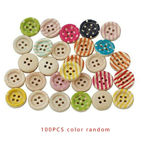 Dalazy 100pcs/pack Assorted Round Craft Wooden Buttons Decorative 4 ...
