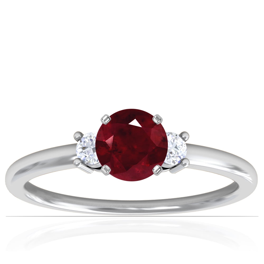 GemsNY July Birthstone - Classic Three Stone Round Ruby Ring (0.75cttw ...