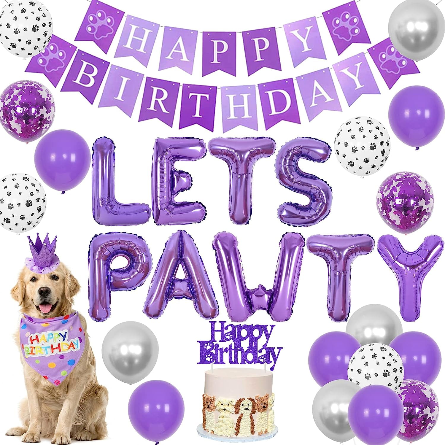 Lets Pawty Birthday Decorations Dog Pet Birthday Party Supplies - Lets ...