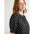 Free Assembly Women's Ruffle Polka Dot Top with Puff Sleeves, Sizes XS ...