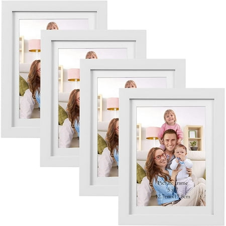 5x7 Picture Frame Set of 4 White Wood Grain Frames for 5x7 Photos with ...
