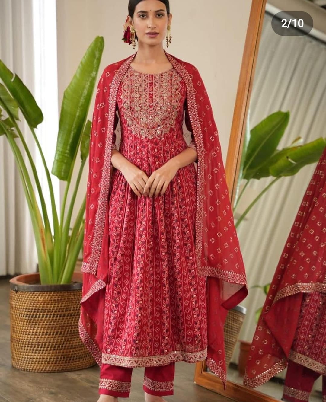 Aizza Trends Cotton Febric Hand Embrodiery Work Nayra Cut Kurta Pant With Dupatta Set - Walmart.com