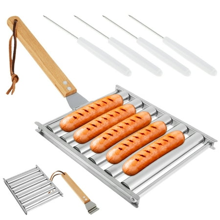 Hot Dog Roller Portable Sausage Roller Rack with Wood Handle and 4 ...