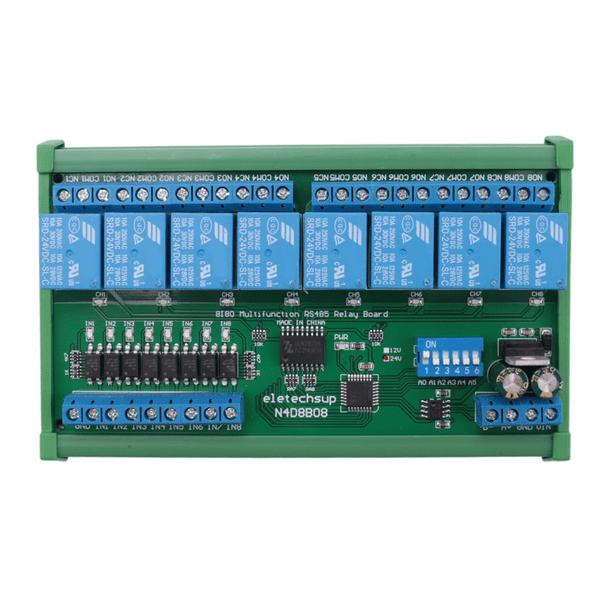 DC 24V 8 Ch RS485 Relay Board Modbus RTU UART Remote Control Switch DIN35 Rail Box for PLC ...