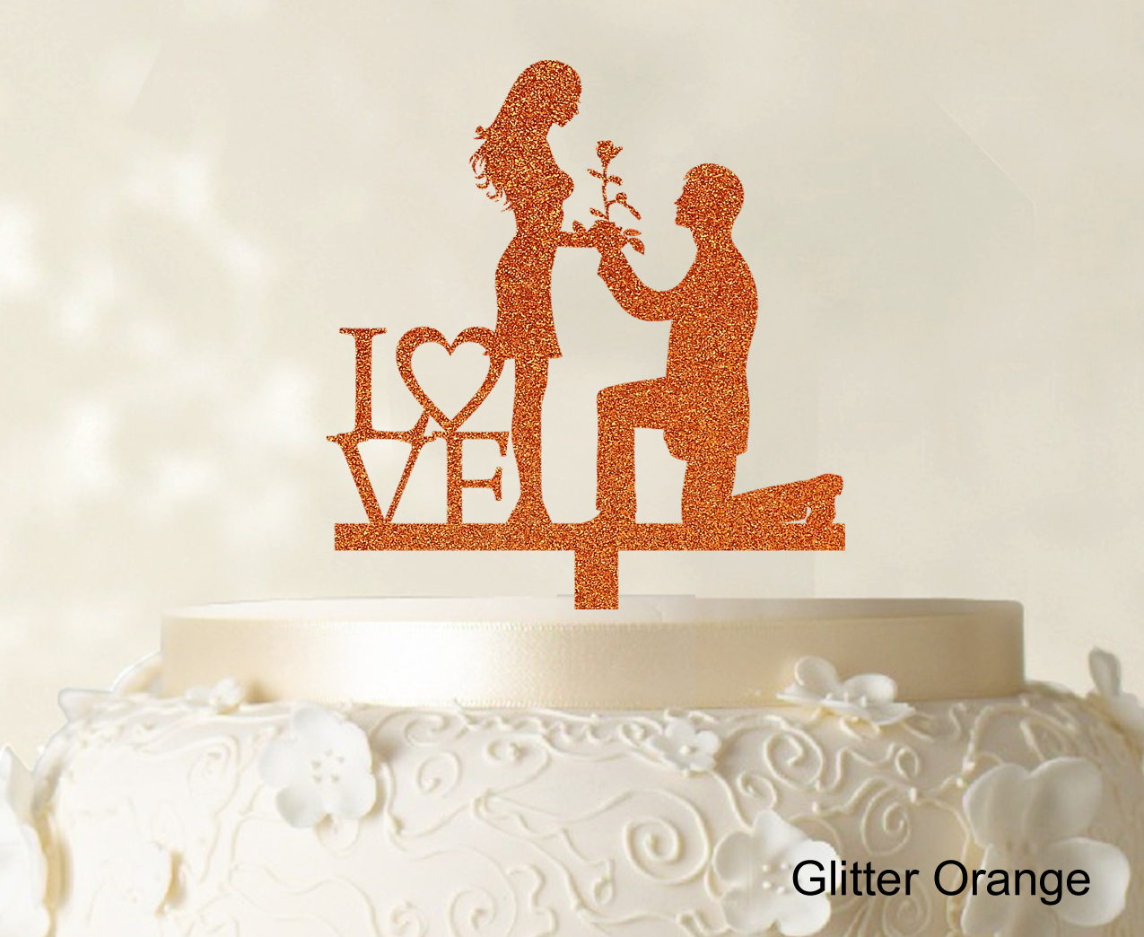 "Couple Wedding Cake Topper Personalized Glitter Orange Cake Topper ...