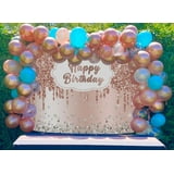 7x5FT Happy Birthday Backdrop Pink Backdrop Pink Rose Golden Birthday ...