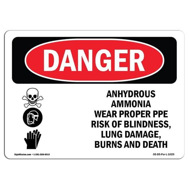 SignMission Danger Anhydrous Ammonia Wear Proper PPE OSHA Decal Sign ...