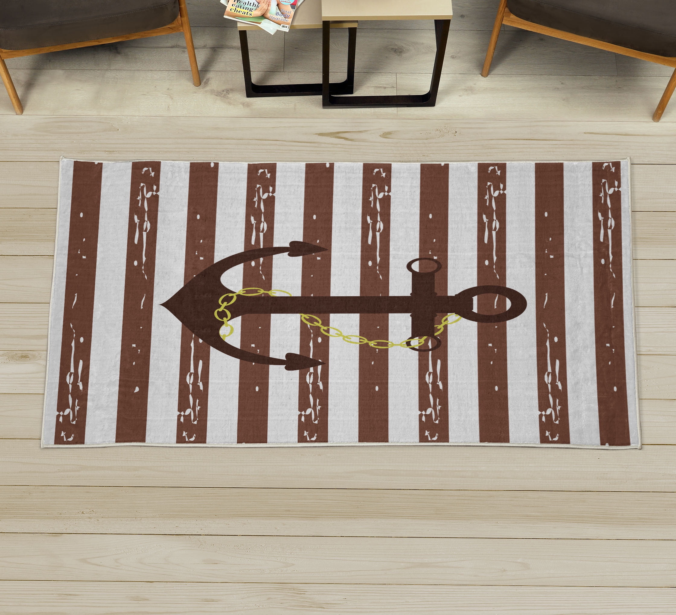 Striped Decorative Rug, Ship Anchor Chain Marine Life Inspired Lines ...