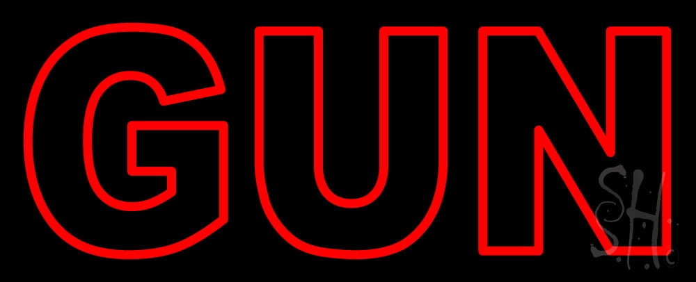 Red Double Stroke Gun LED Neon Sign 10 x 24 - inches, Black Square Cut ...