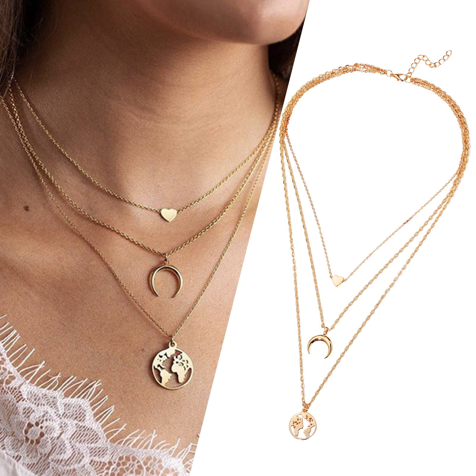 Click here for Garenas Gold Layered Pendant Long Necklace 3 Layer... prices