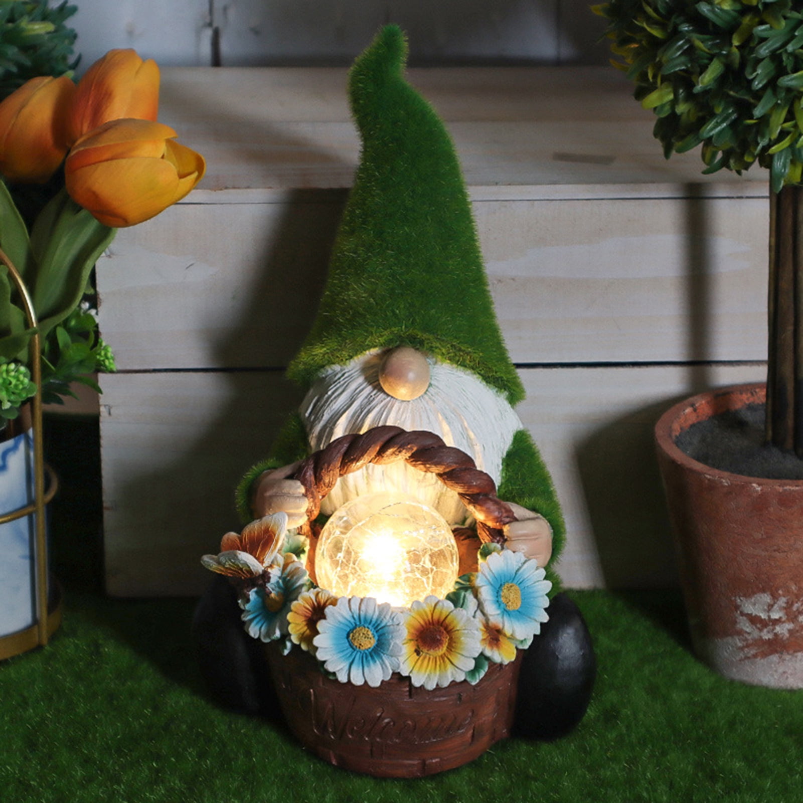 Gnome Night Solar Light Flower Decor Warm Light Dimming Built-in Photoreceptor System Automatic ...