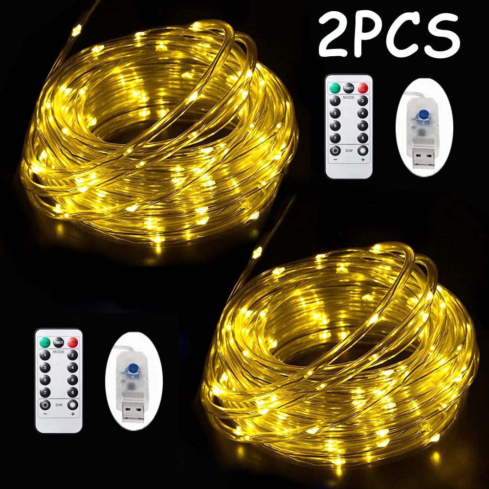 2 Pack Outdoor Waterproof Rope Lights USB Plug 200 LEDs Copper Wire ...