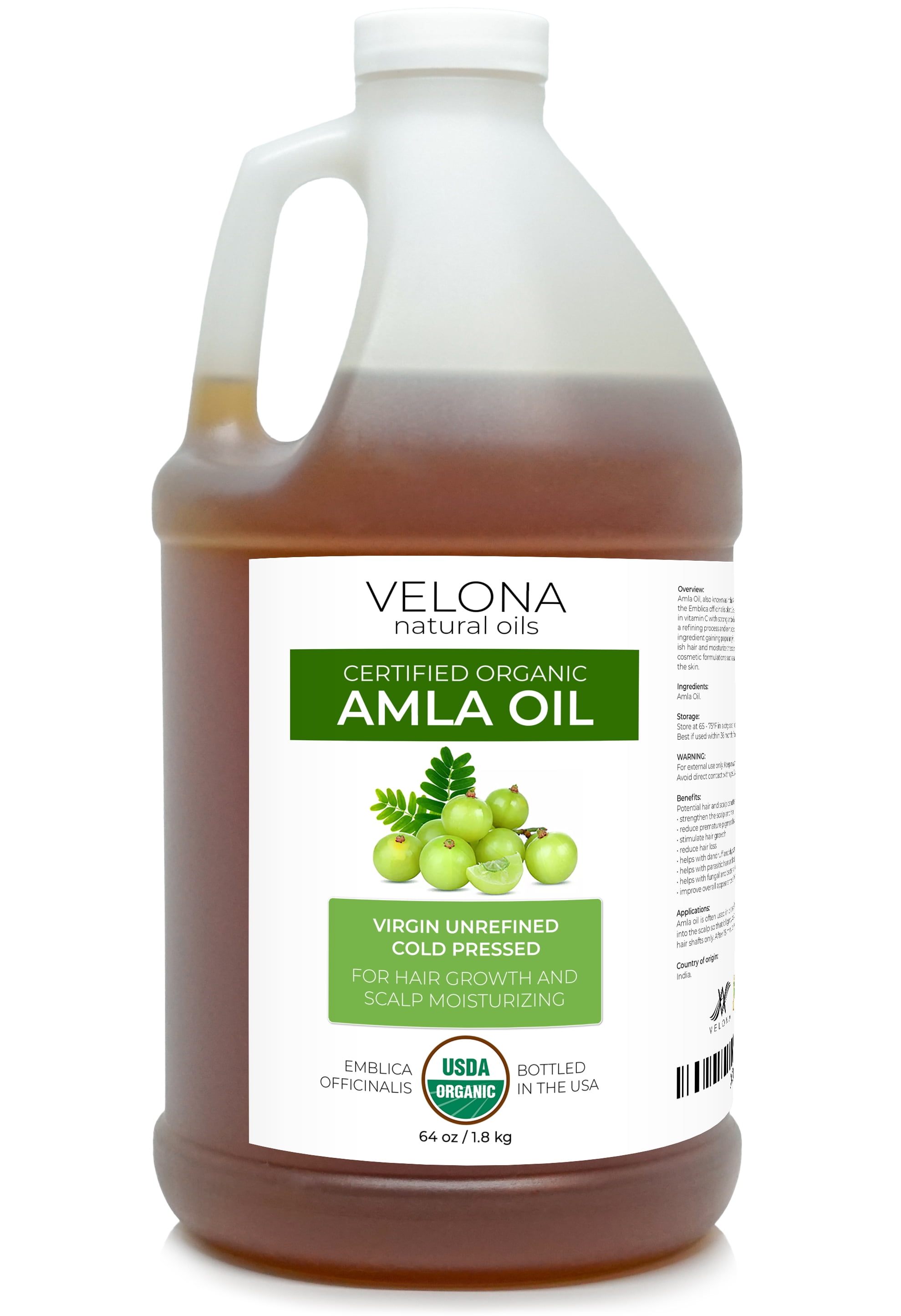 Velona Amla Oil USDA Certified Organic - 64 oz | 100% Pure and Natural ...