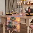Cute Dinosaur Sunset Table Runner Summer Beach Watercolor Tablerunners ...