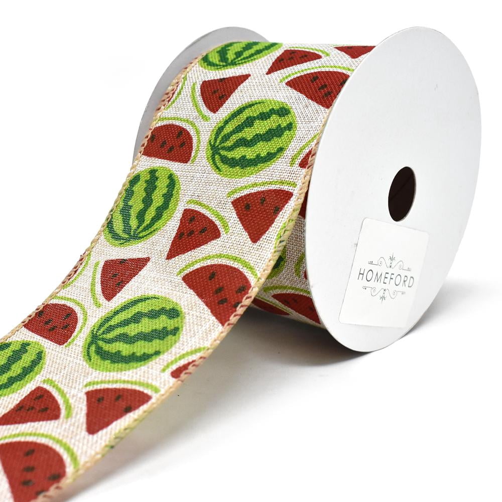Watermelon Printed Wired Canvas Ribbon, 2-1/2-Inch, 10-Yard, Natural ...
