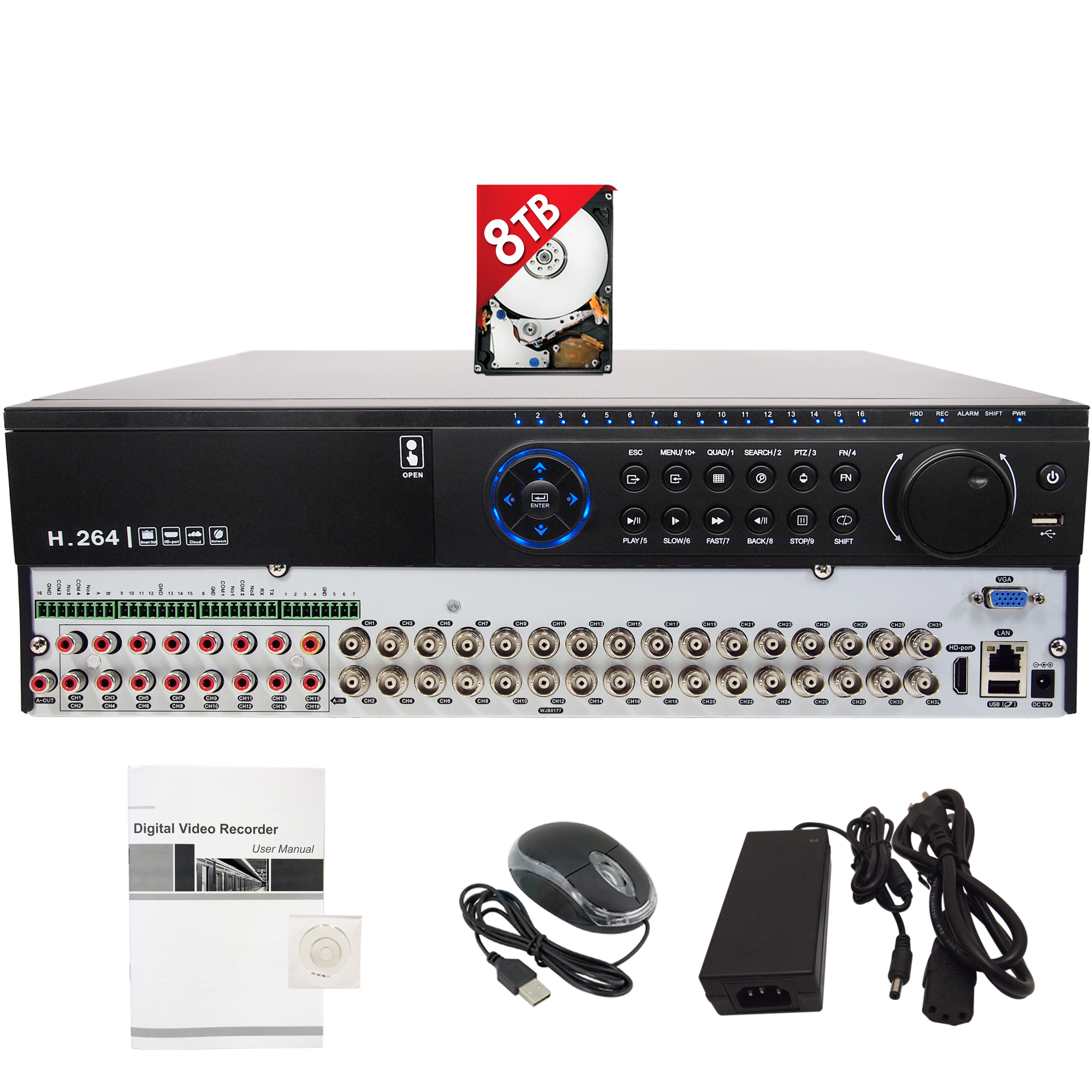32Ch DVR with 8TB Hard Drive H.264 High-Definition Hybrid TVI AHD CVI ...