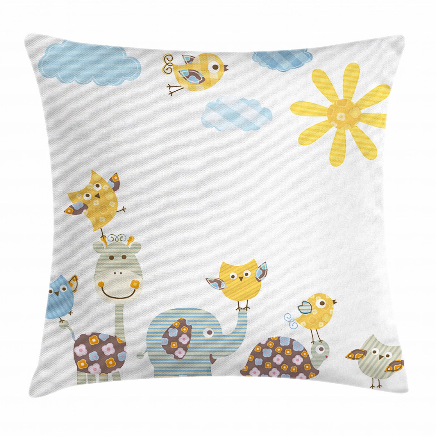 Nursery Throw Pillow Cushion Cover, Jolly Jungle Creatures Happily ...