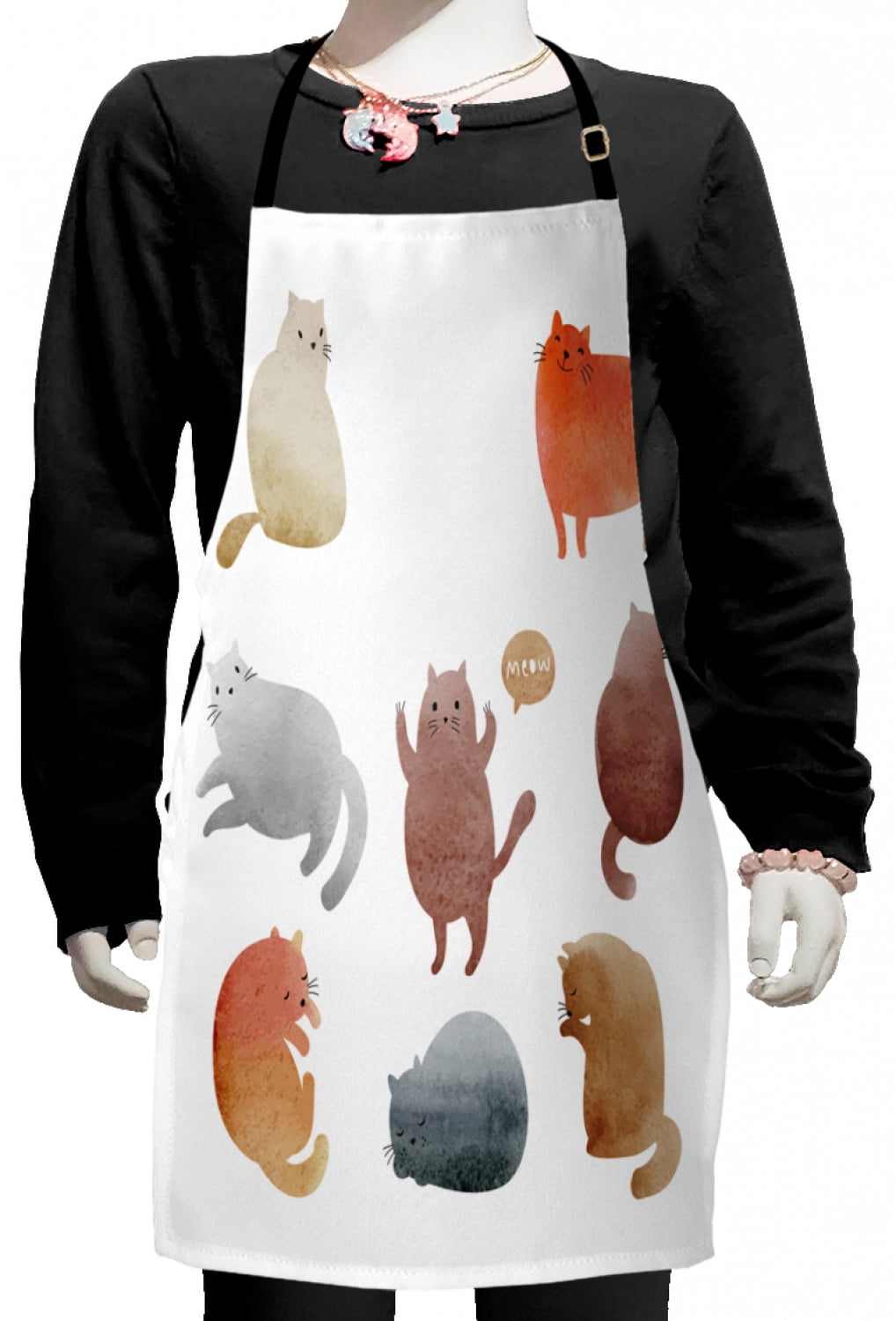 Cat Lover Kids Apron, Colorful Watercolor Sleeping Paw Licking Happy ...