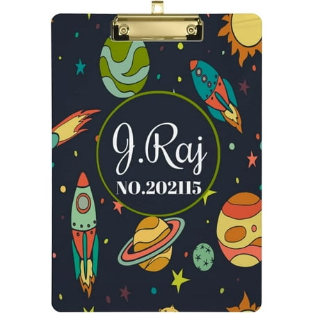 Custom Plastic Clipboard Space Rockets Planets A4 Letter Size Hardboard ...