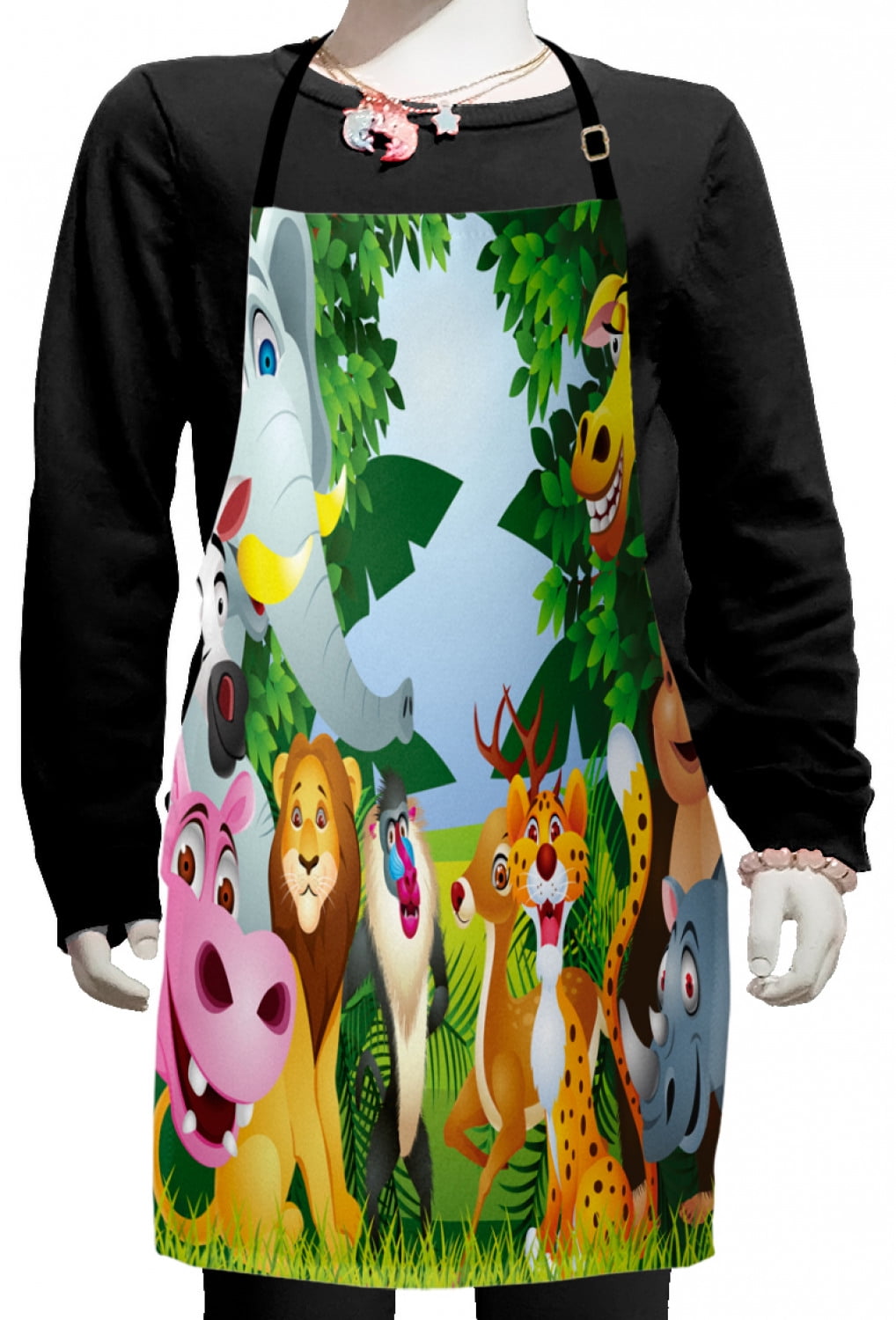 Nursery Kids Apron, Group of Safari Jungle Animals with Funny ...
