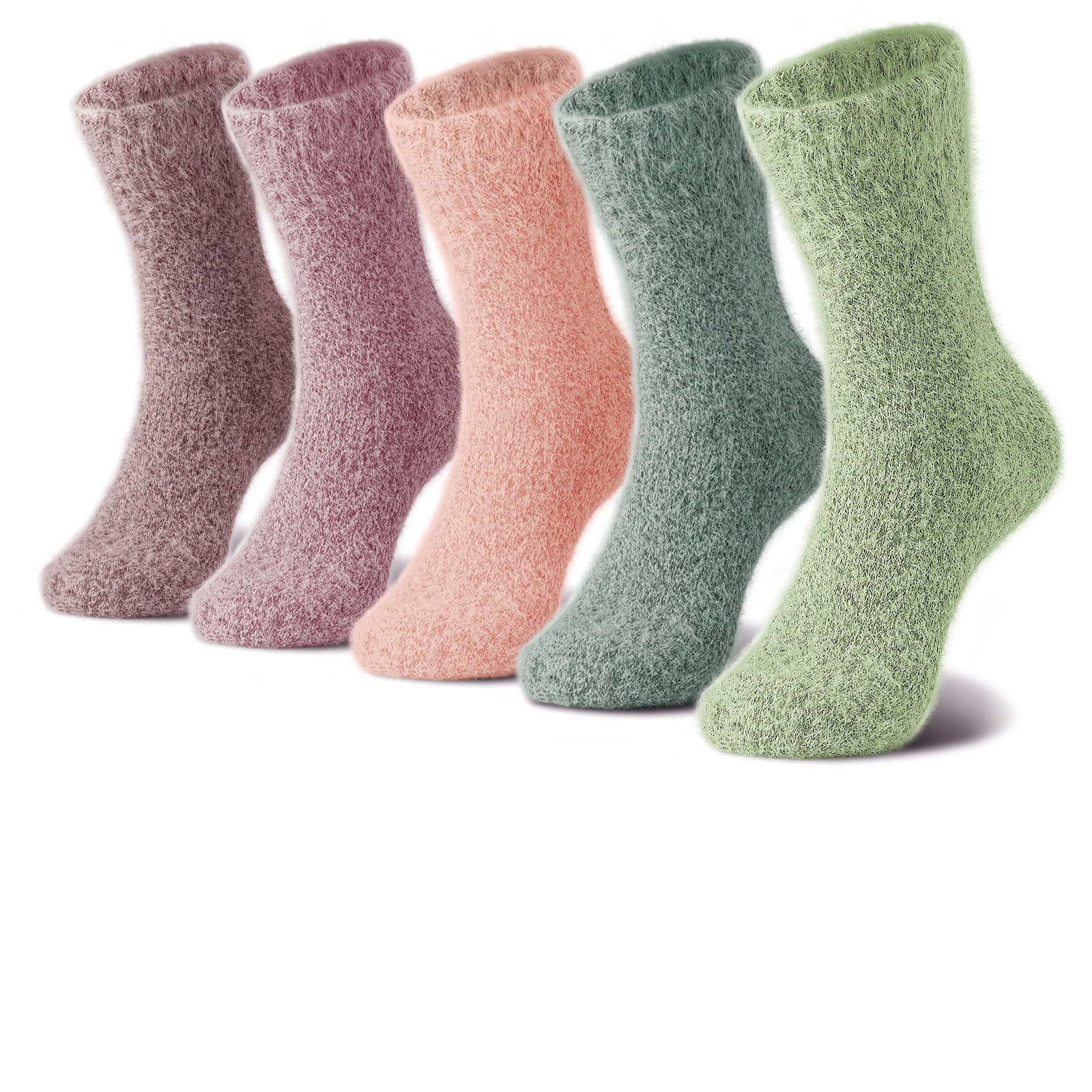 5 Pack Women Fuzzy Socks Thick Soft Warm Winter Wool Fluffy Cozy Socks ...
