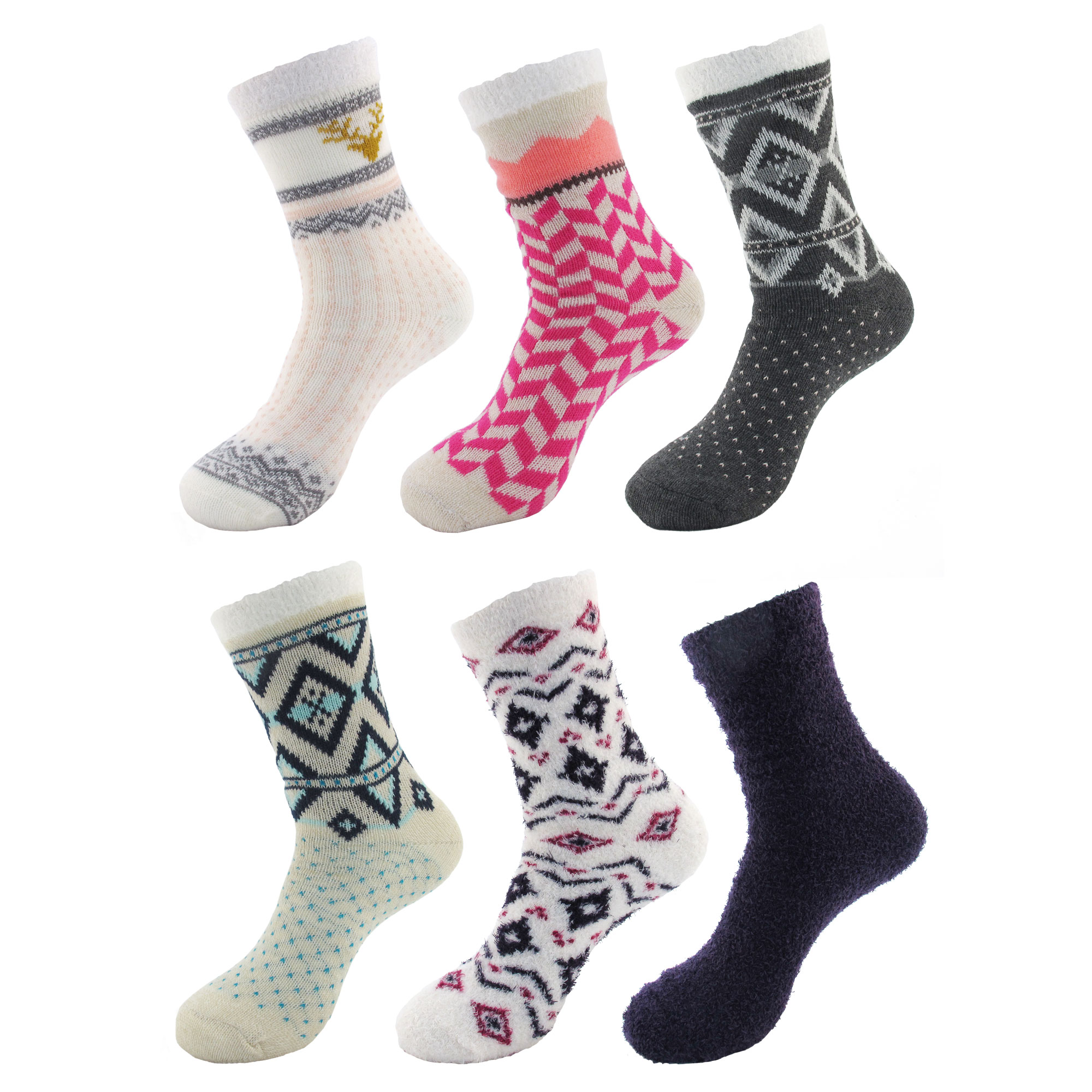 Double Layer and Feather Yarn Home Socks - 6 Prs - Assortment D ...