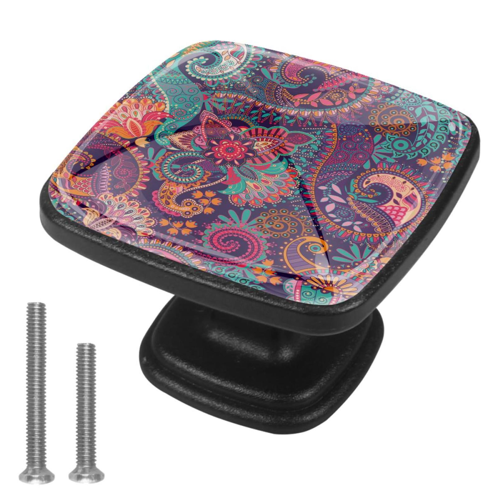 4 Pcs Cabinet Handle Drawer Pulls Purple Paisley Knobs with Screws ...