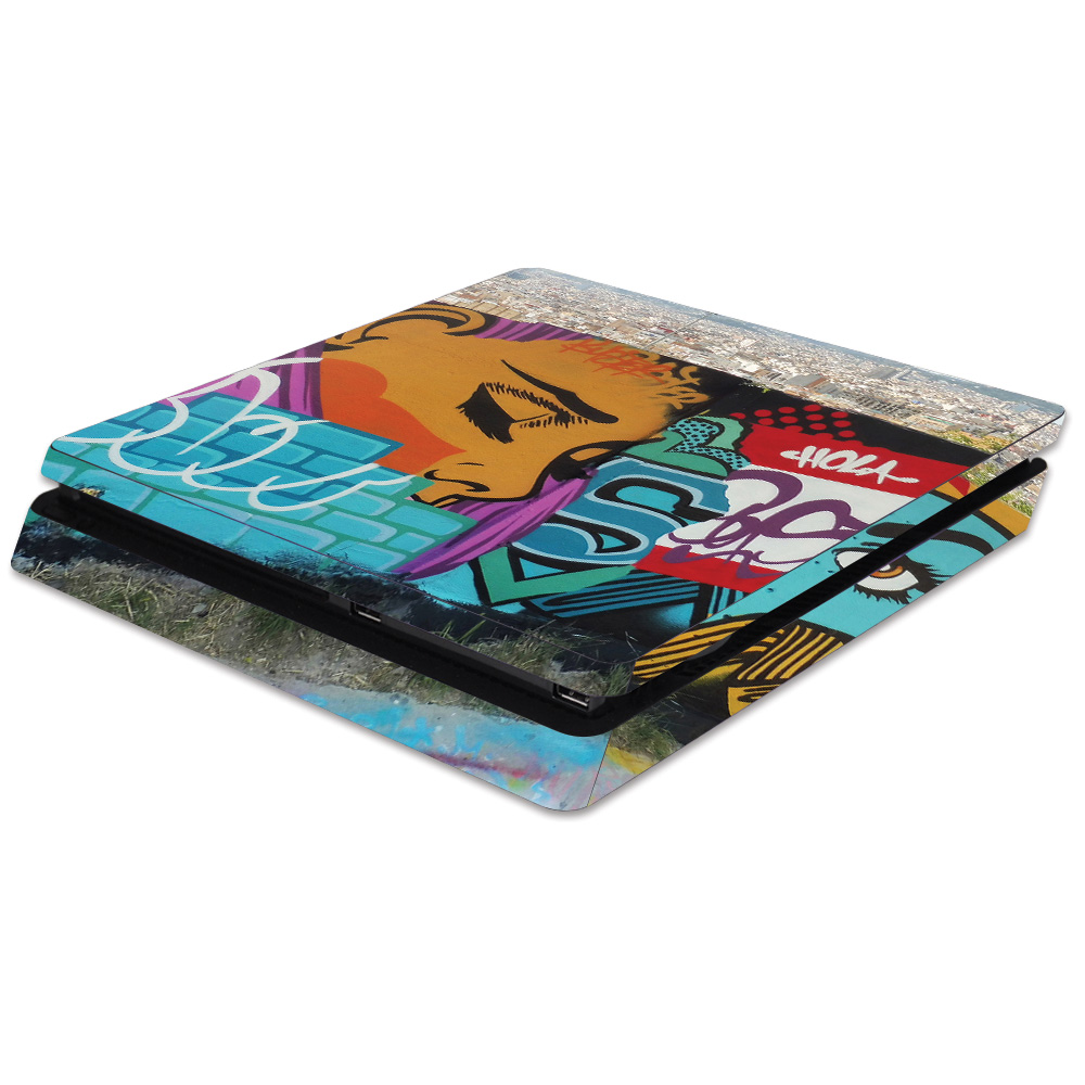 Skin Decal Wrap Compatible With Sony PS4 Slim Console Graffiti Skyline ...