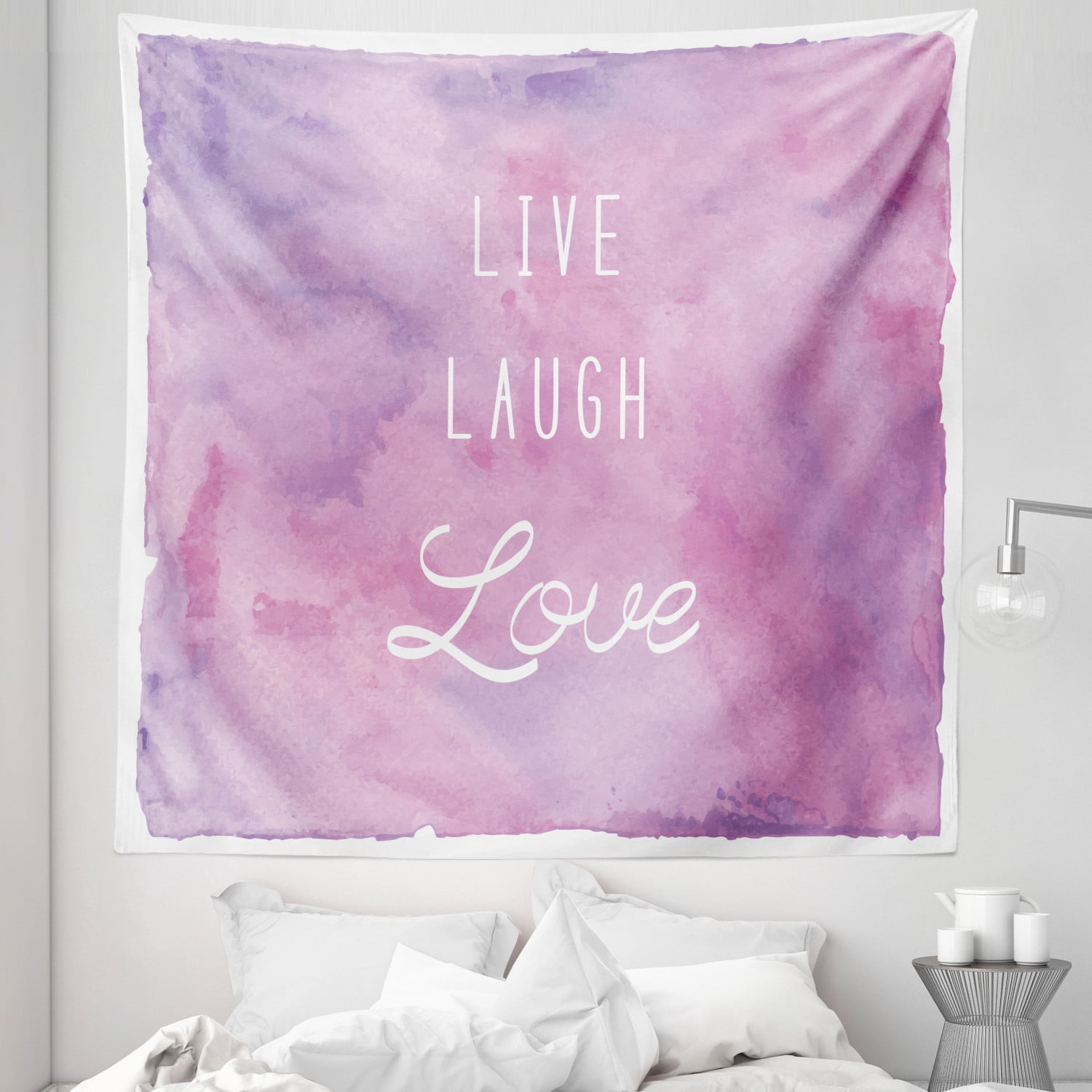 Live Laugh Love Tapestry, Dreamy Watercolors Brushstrokes with Positive ...