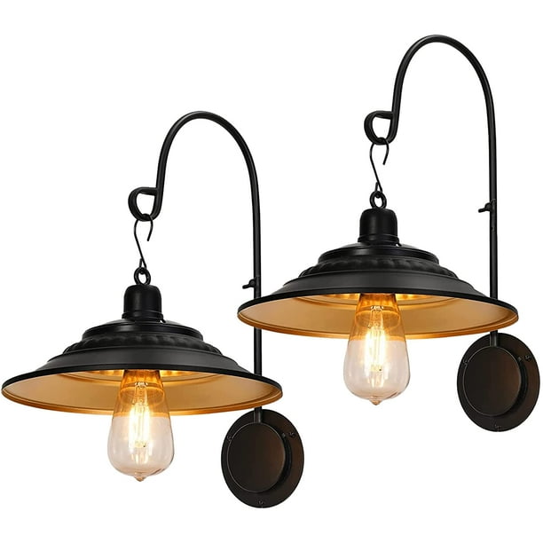 Solar Barn Lights Outdoor, 2pcs Black Rustic Vintage Porch Barn Light ...