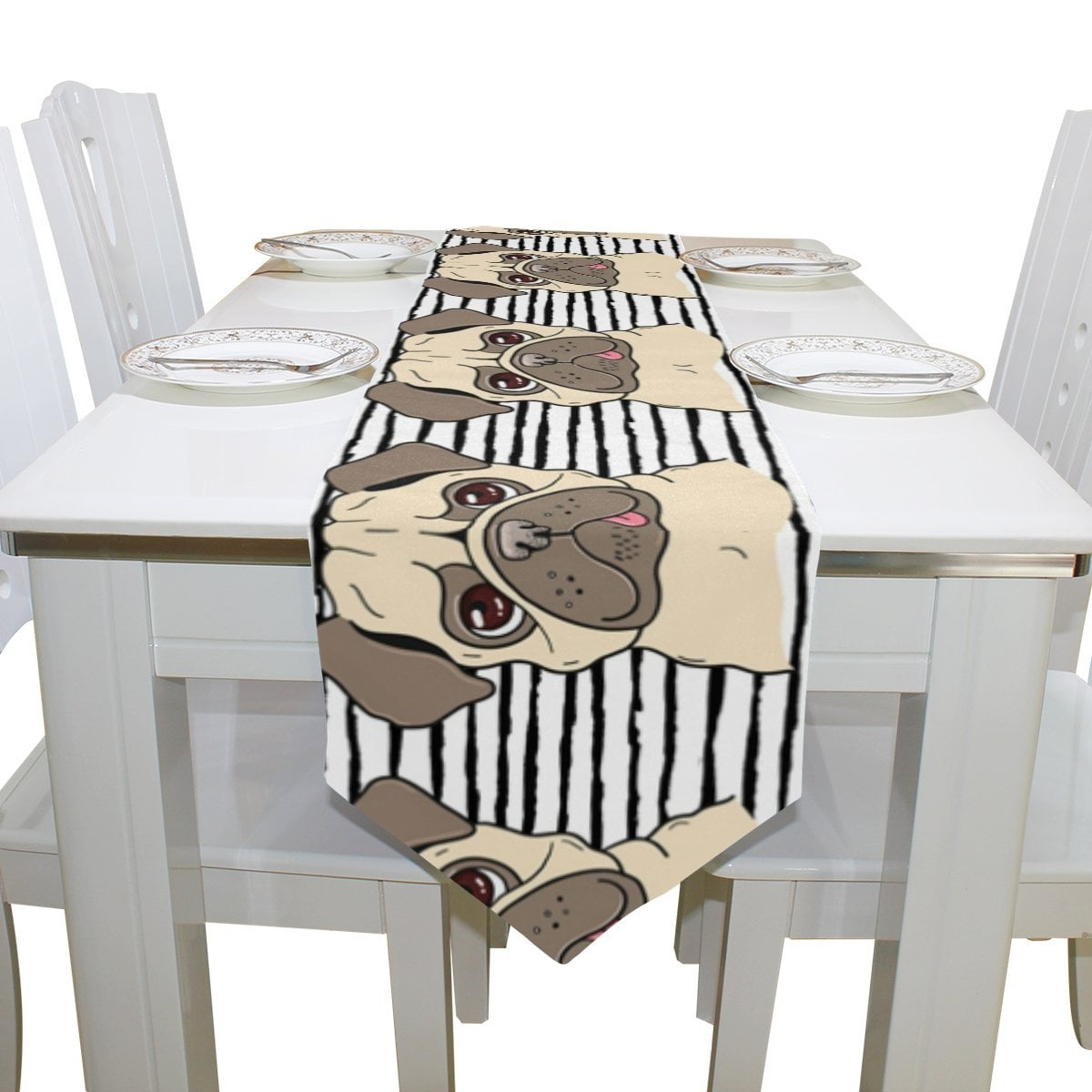 POPCreation Cute Pugs Dog Table Runner Placemat 13x70 inches, Home ...