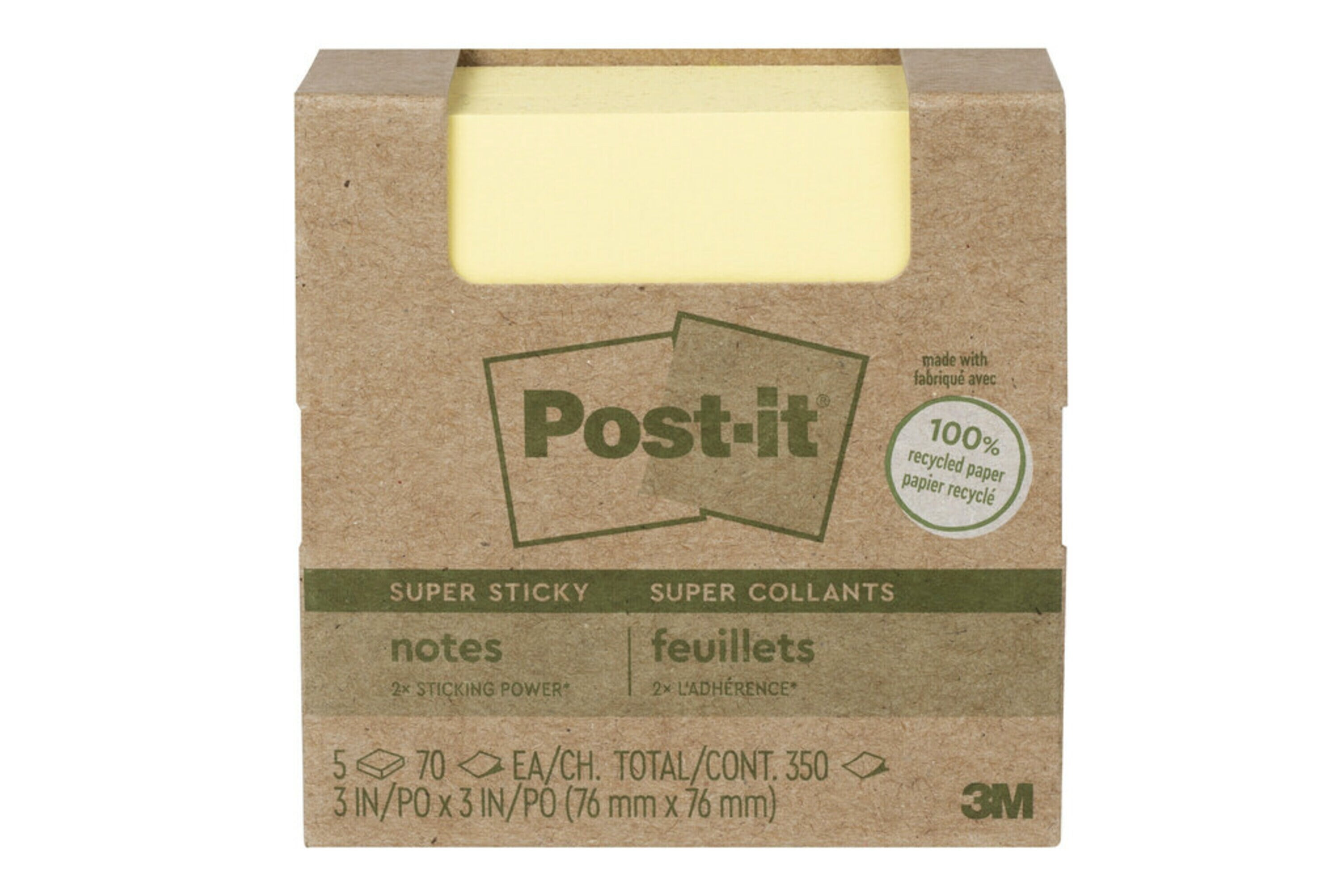Post-it Recycled Super Sticky Notes made with 100% Recycled Paper, 3 in ...