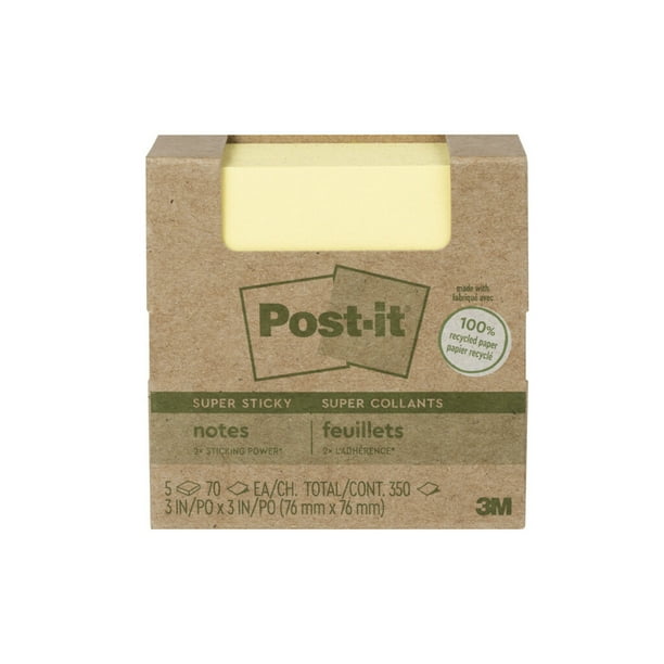 Post-it Recycled Super Sticky Notes Made with 100% Recycled Paper, 3 in ...