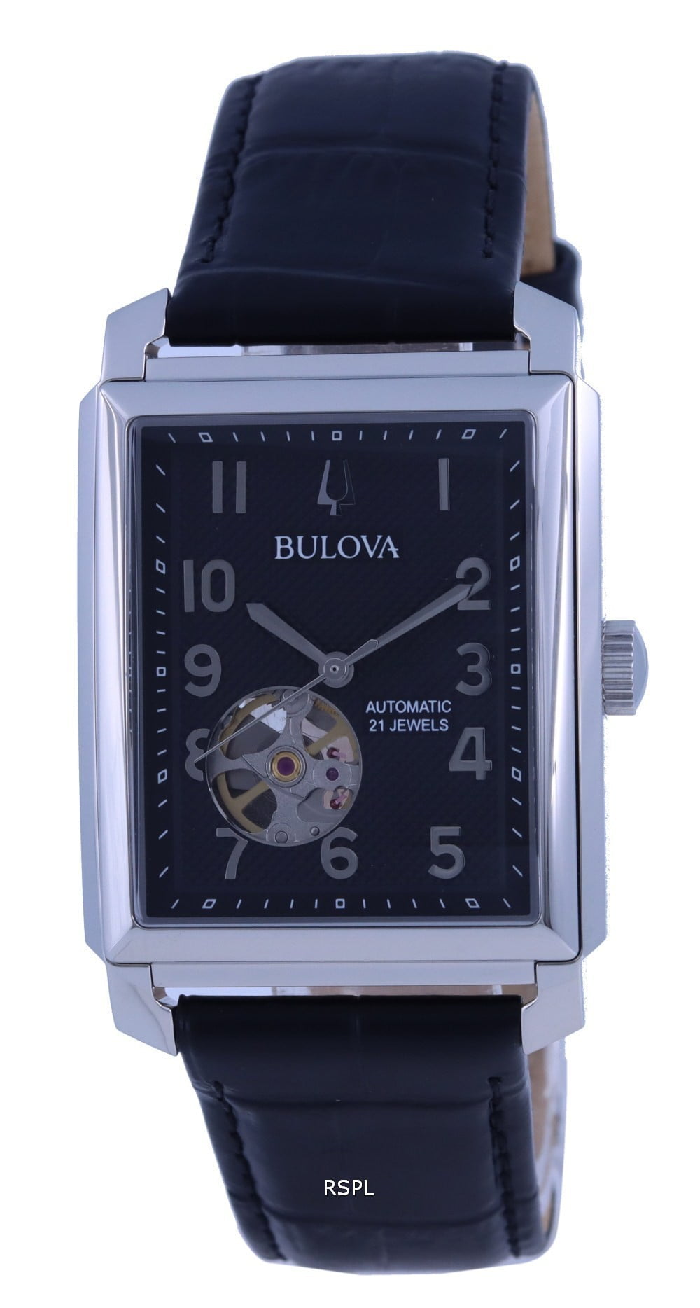 Bulova Sutton Open Heart Black Dial Leather Strap Automatic 96A269 Men ...