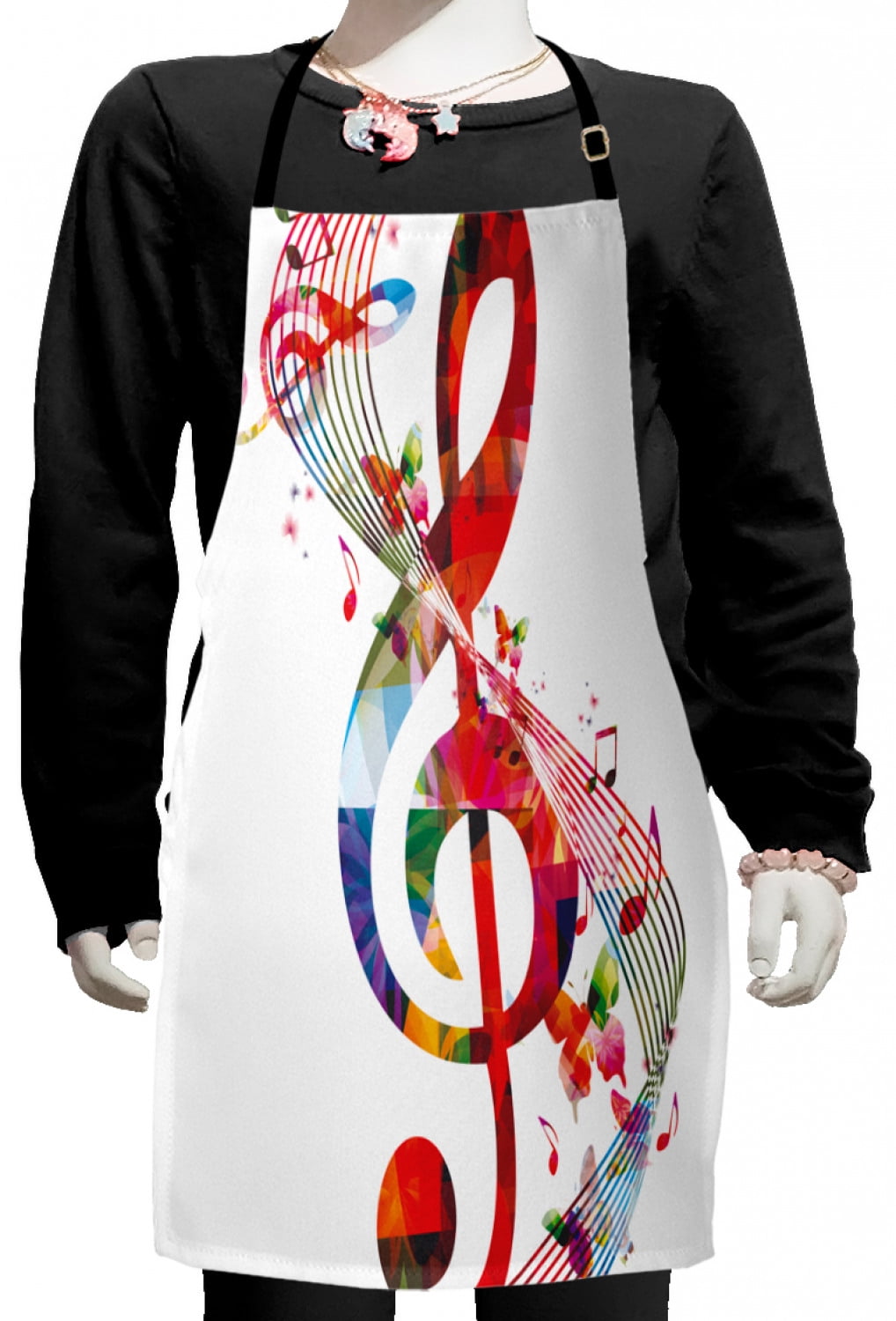Music Kids Apron, Artwork with Musical Notes Rhythm Song Ornamental in ...