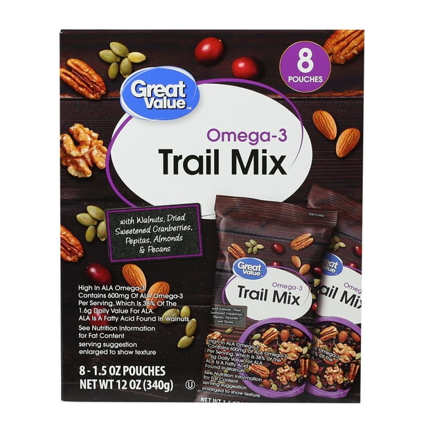 Great Value Omega-3 Trail Mix, 1.5 oz, 8 Count - Walmart.com