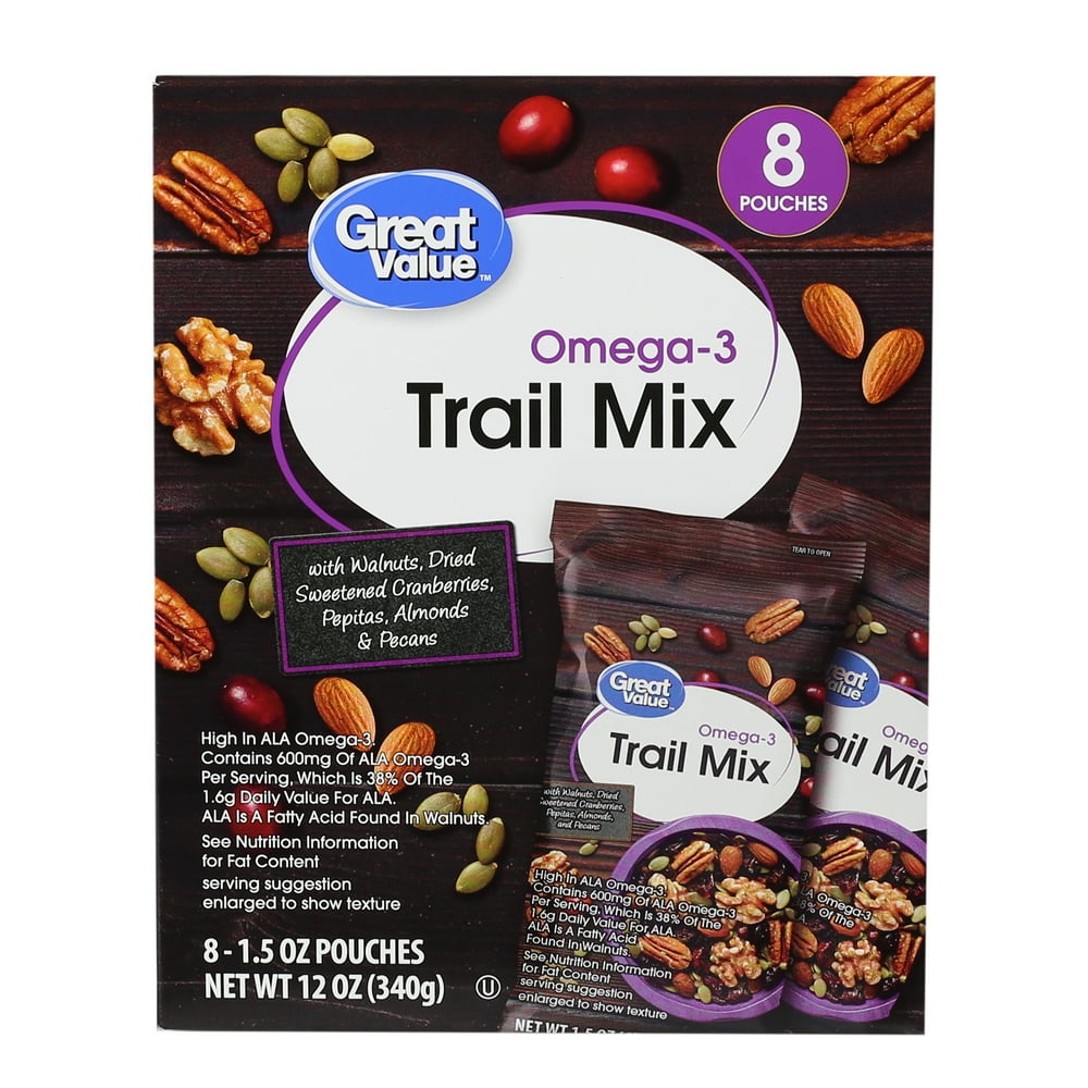 Great Value Omega-3 Trail Mix, 1.5 oz, 8 Count - Walmart.com - Walmart.com