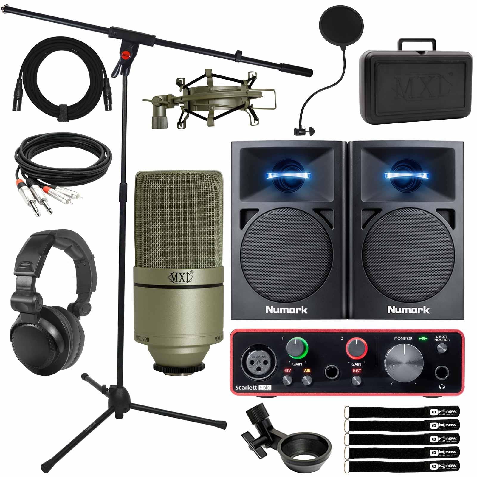 3" Powered Desktop DJ Monitors with MXL 990 Vocal Microphone ...