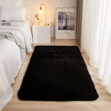 Mainstays Solid Black Fluffy Shag Faux Fur Area Rug, 36 in x 56 in ...