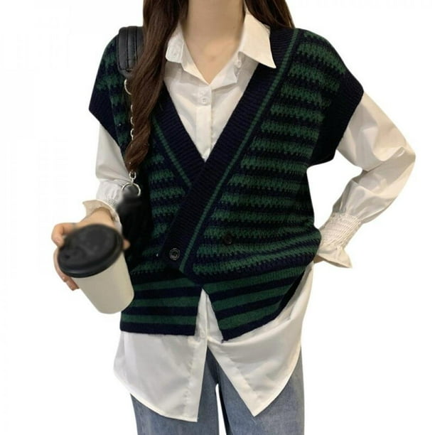 Abcelit Women Sweater Vest Korean V-Neck Sleeveless Striped Female ... Abcelit Women Sweater Vest Korean V-Neck Sleeveless Striped Female ...