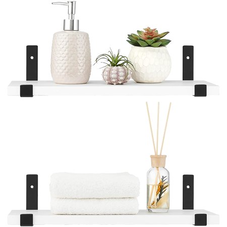 Rustic Wood Floating Shelves Wall Mounted Shelving Set of 2 | Walmart ...