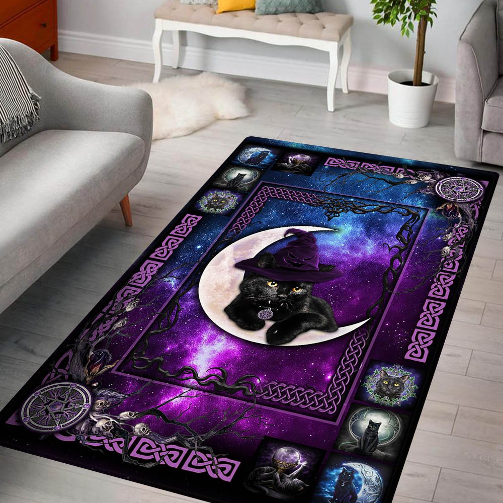 Rectangle Area Rug For Living Room, Bedroom, Black Cat And The Moon Rug ...