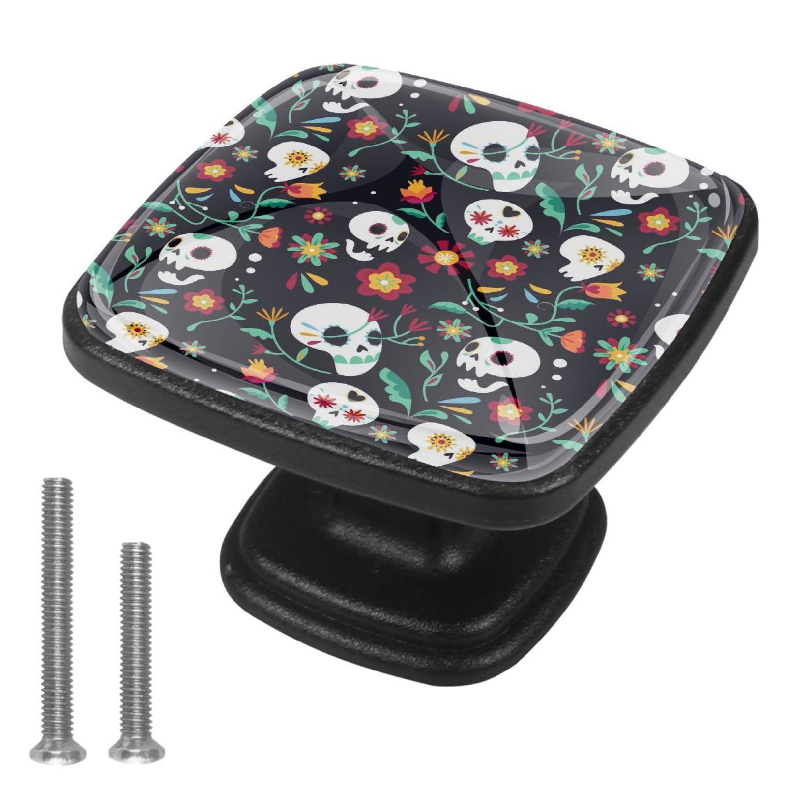 4 Pcs Cabinet Handle Drawer Pulls Skull Knobs with Screws Square ...