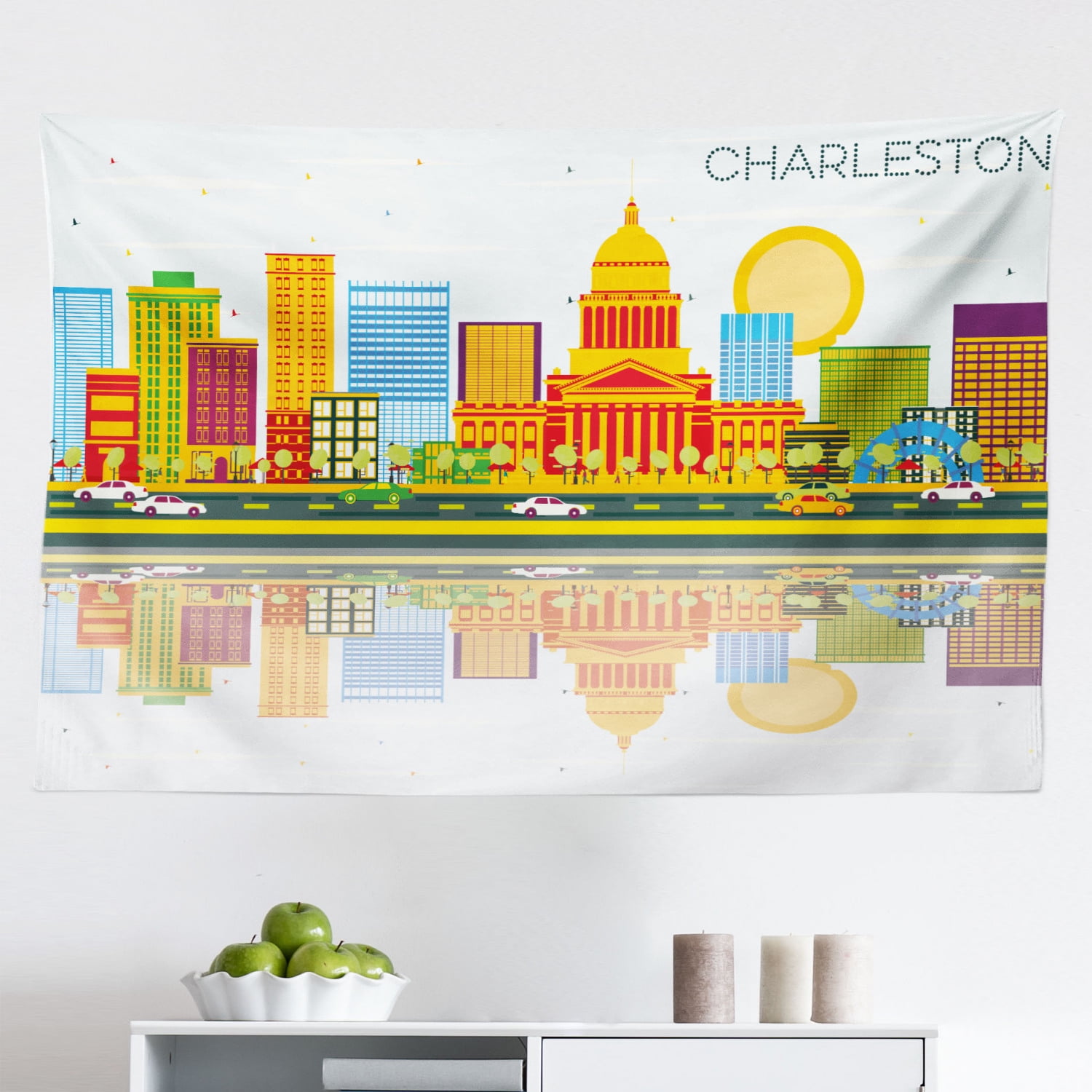 Charleston Tapestry, Buildings on a Globe Pattern American Urban ...