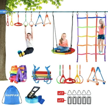 Dripex 60FT Ninja Warrior Obstacle Course for Kids - Double Ninja ...