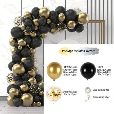 Black Gold Balloon Garland Arch Kit Confetti Latex Balloon 30th 40th ...