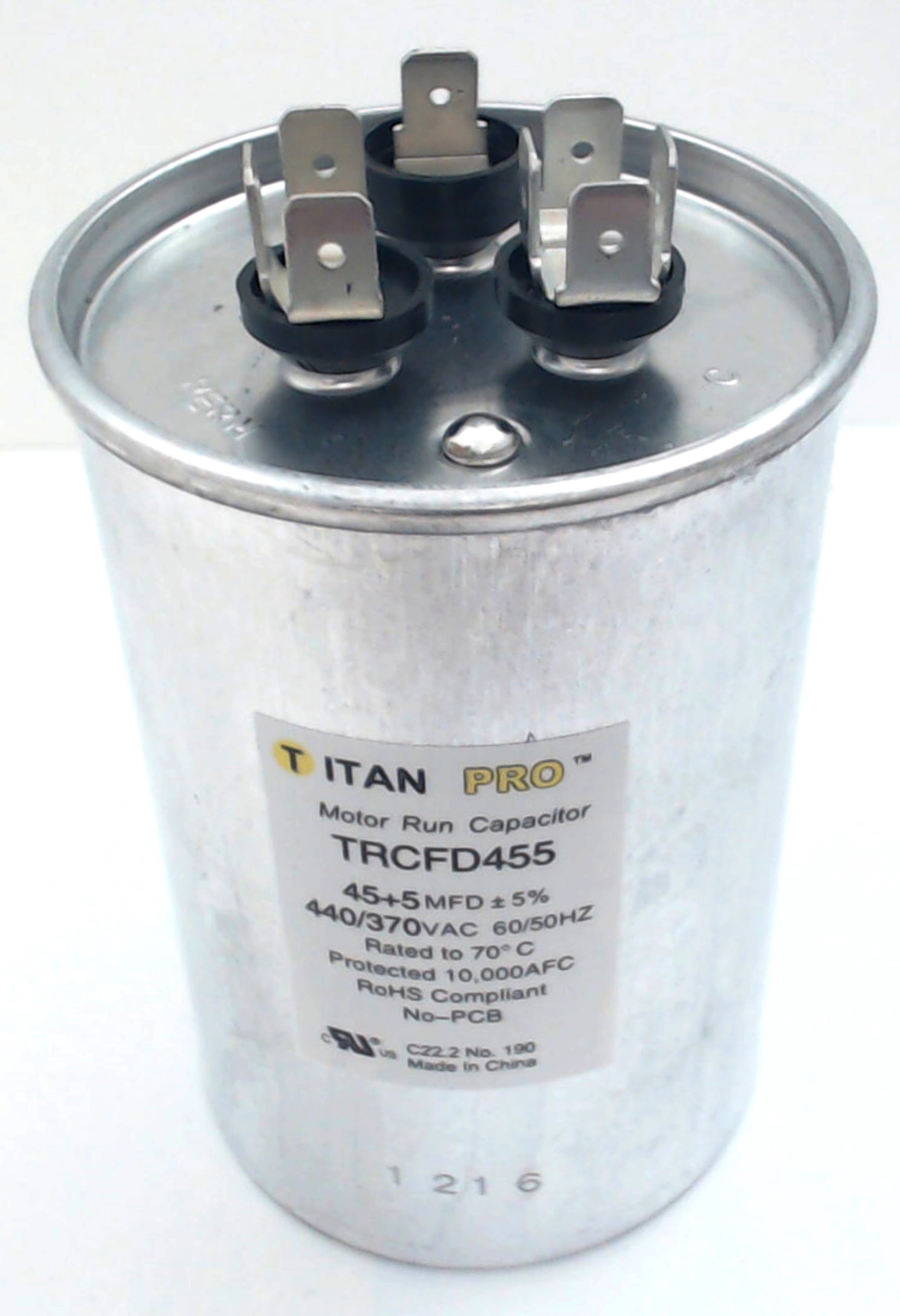 TRCFD455, Packard Titan Pro Run Capacitor, Round, 45+5 Mfd replaces ...