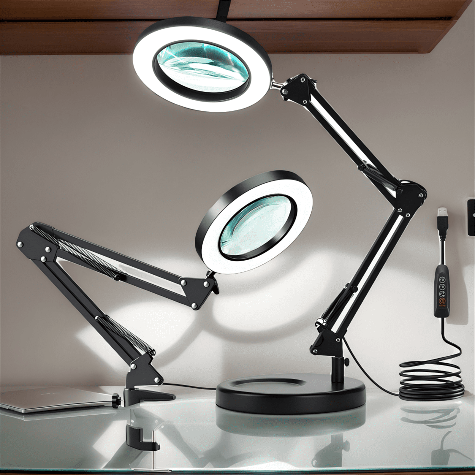 10X LED Magnifier Glass with Light 3 Color Modes Clamp and Desktop Options for Crafts Work Walmart